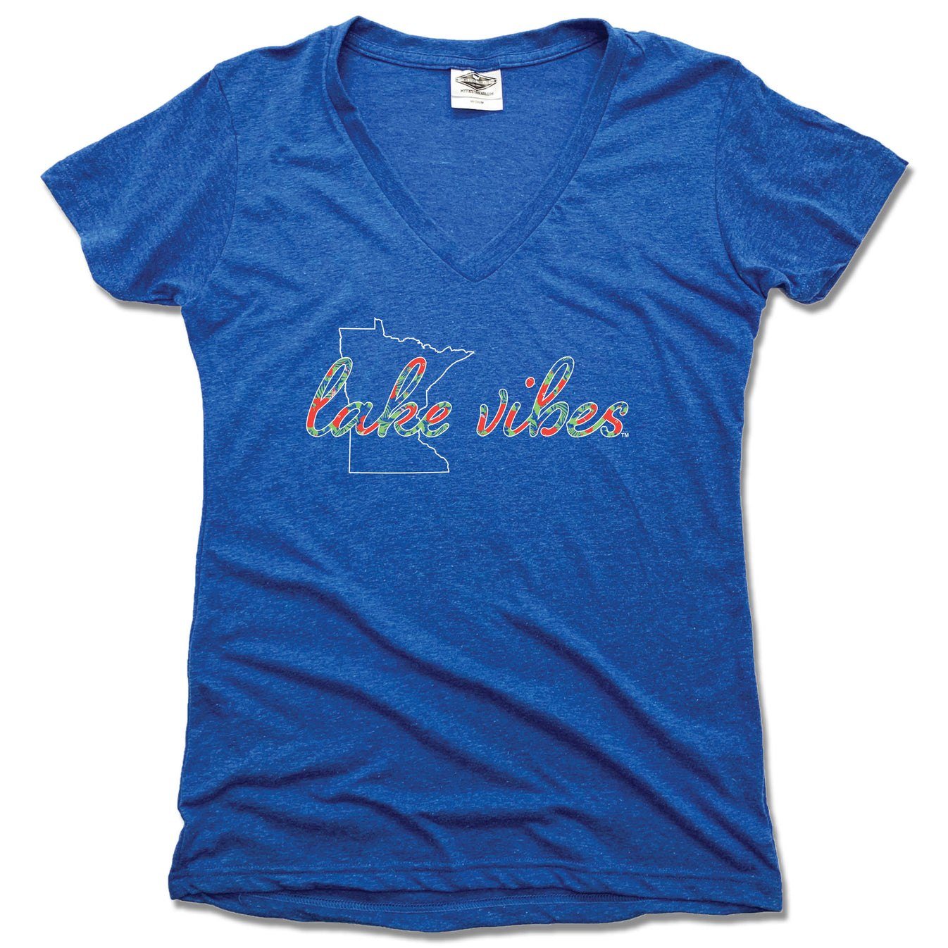 MINNESOTA LADIES BLUE V-NECK TEE | LAKE VIBES | HIBISCUS – My State Threads