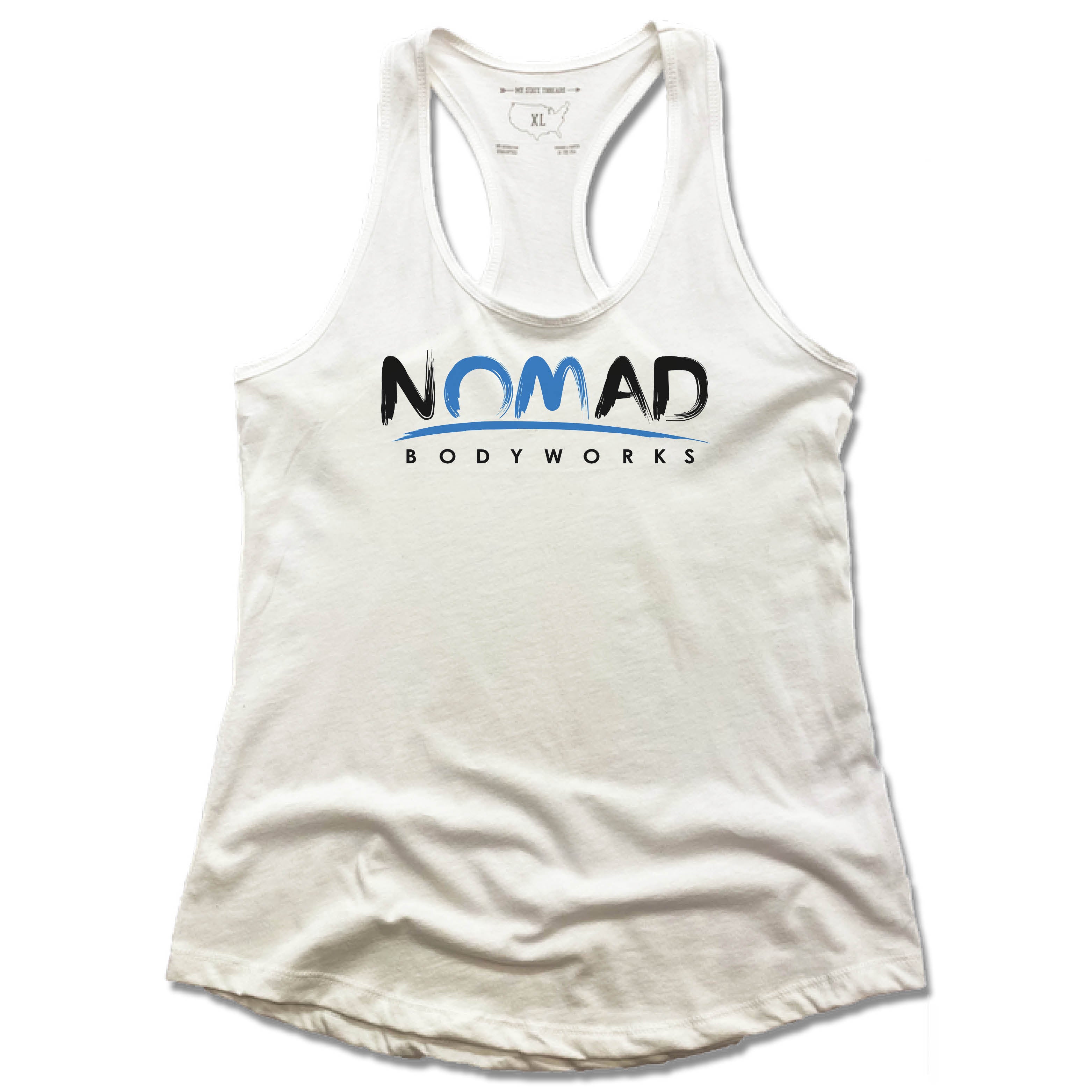 NOMAD BODYWORKS | LADIES WHITE TANK | LOGO – My State Threads