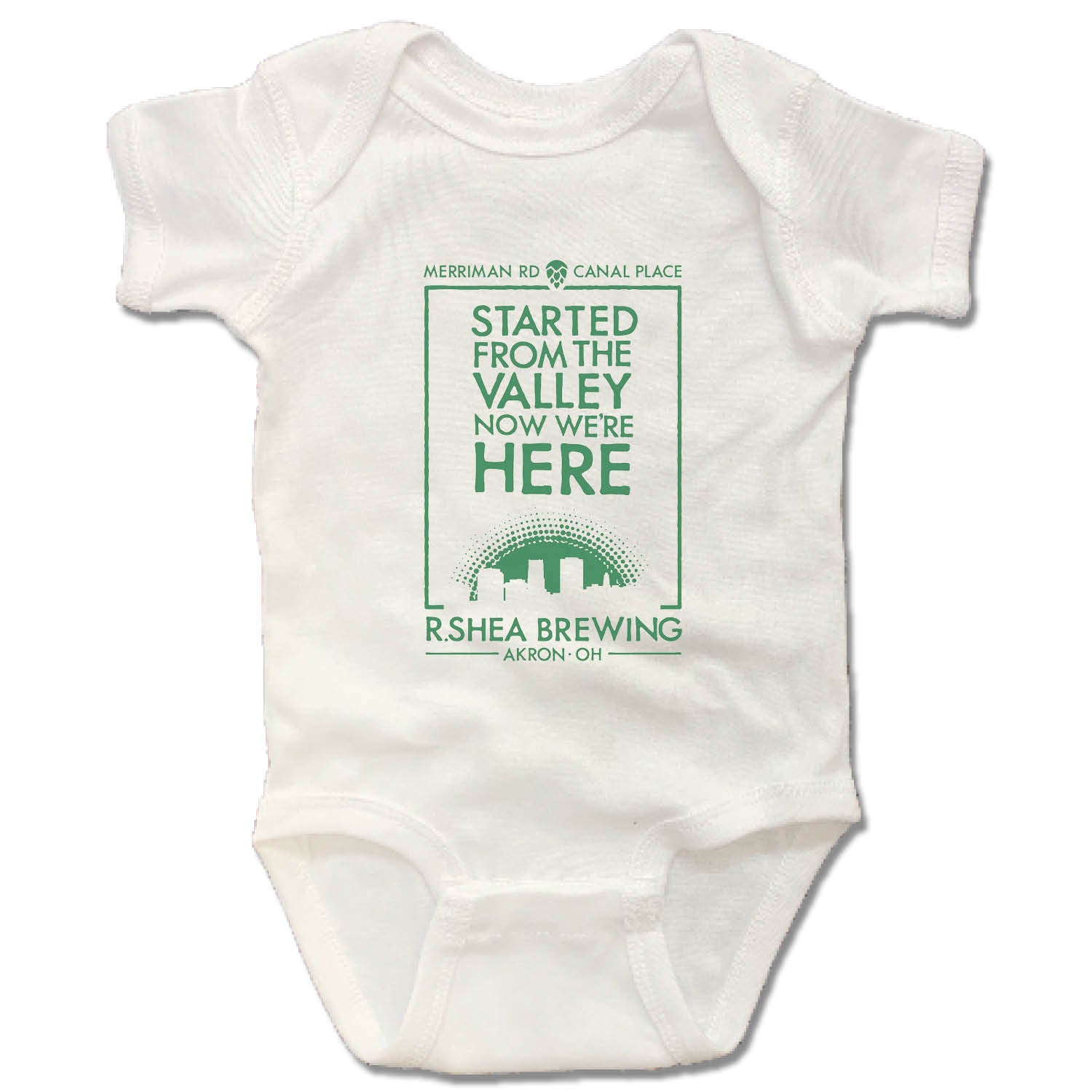 R. SHEA BREWING. | WHITE ONESIE | GREEN LOGO – My State Threads